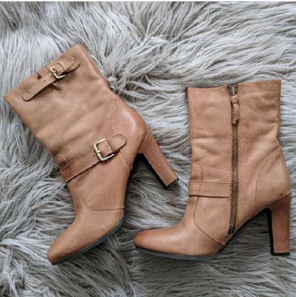 LOFT | Shoes | Loft Tan Sunni Midcalf Zip Boots Wbuckle Sz 8 | Poshmark
